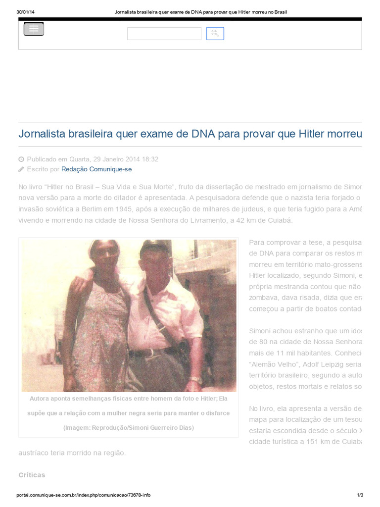 Jornalista Brasileira Quer Exame de DNA para Provar Que Hitler Morreu ...