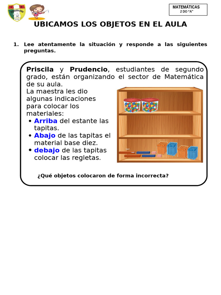 Ficha de Matemáticas Ubicamos Los Objetos en El Aula | PDF