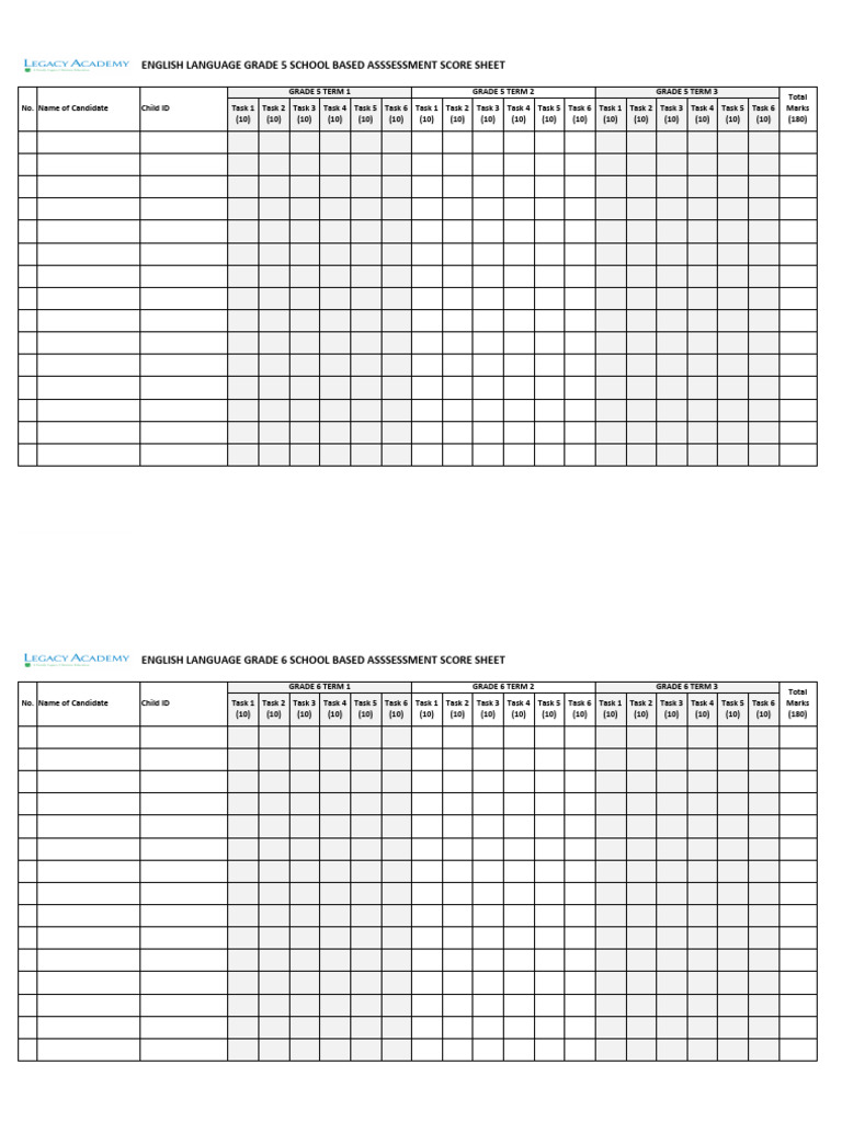 English Grade 5-7 SBA Score Sheet | PDF