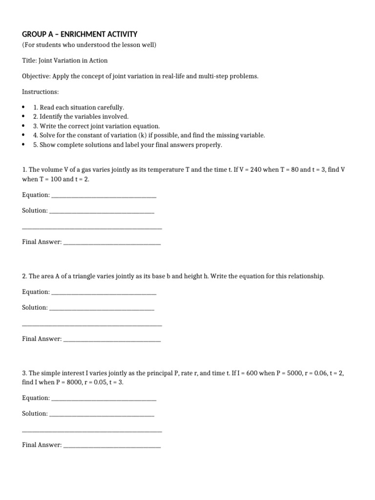 Joint Variation Differentiated Activity | PDF