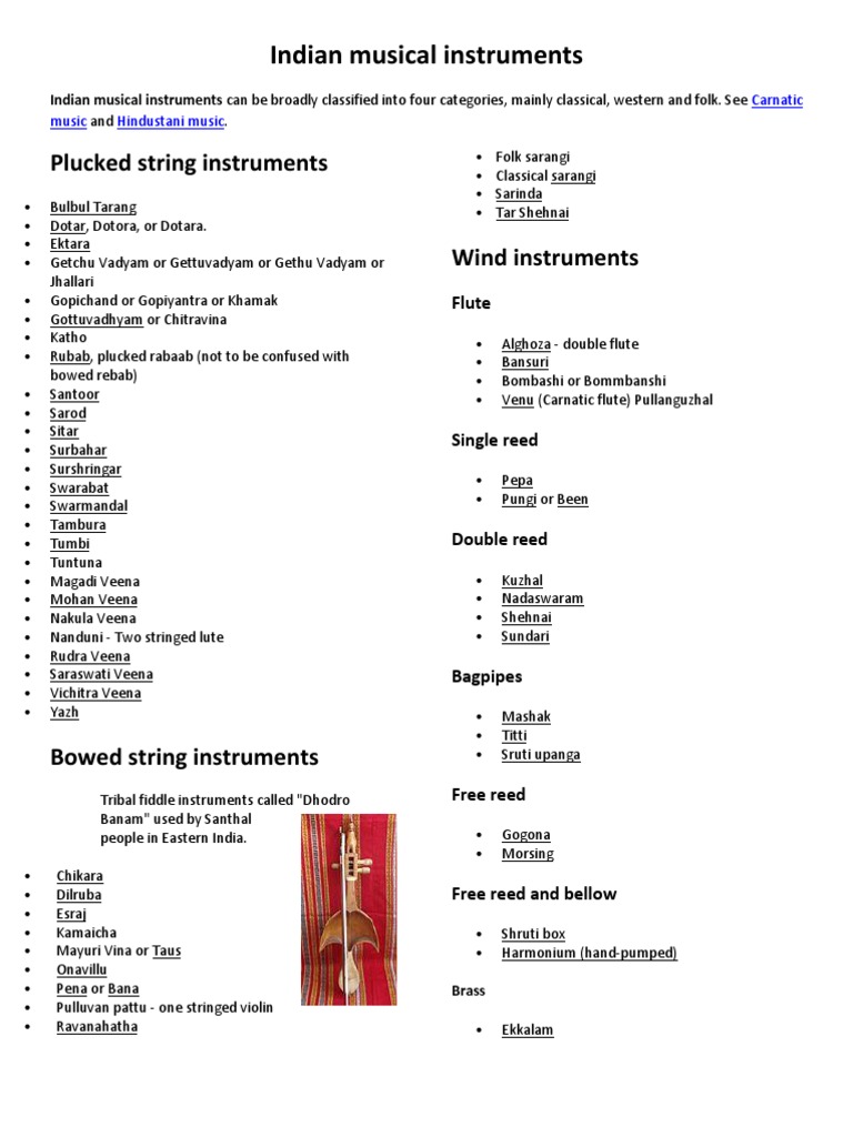 Indian Musical Instruments Overview | PDF | Classical And Art Music ...