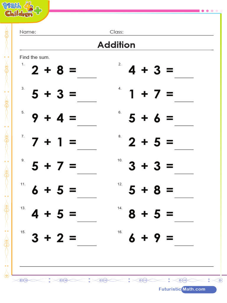 Add Single Digit Numbers Worksheet | PDF