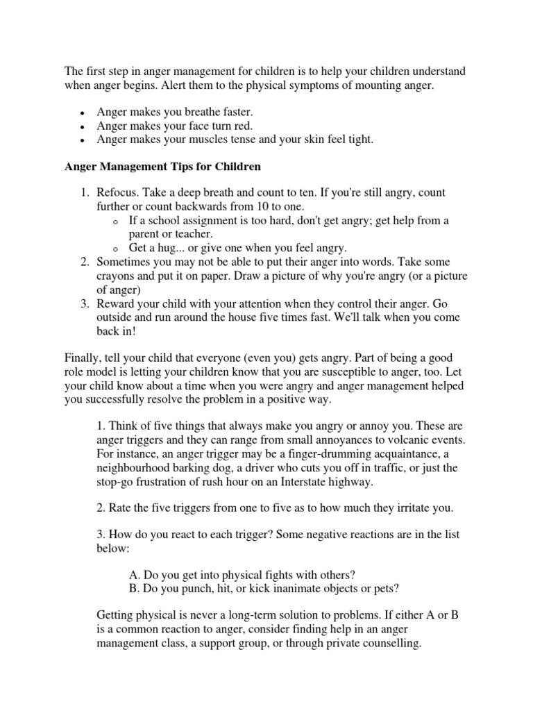 Anger Management For Kids | PDF | Anger | Hand