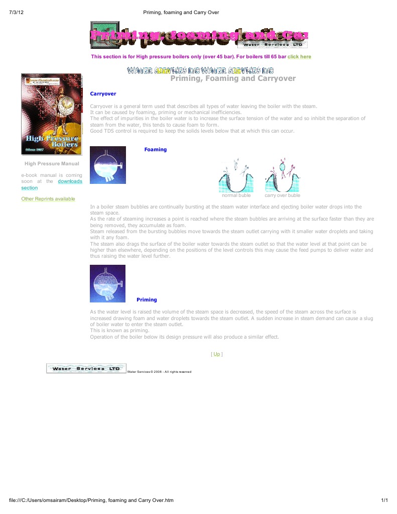 Priming, Foaming and Carry Over | PDF | Steam | Boiler