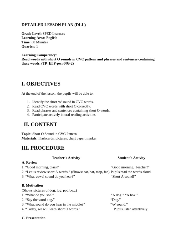 DETAILED LESSON PLAN (Geraldine For Sped Learners) | PDF