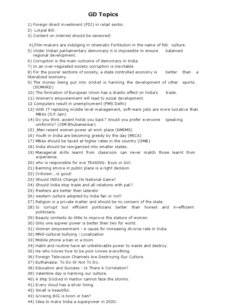 GD Topics | PDF | Globalization | Economy Of India