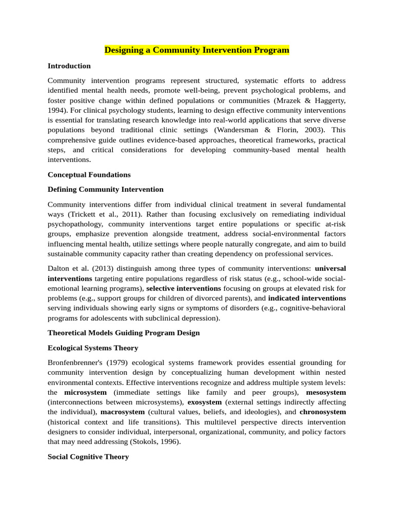 Designing A Community Intervention Program | PDF