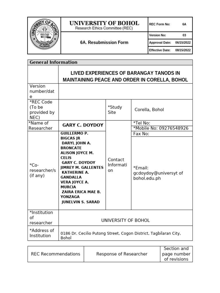 Form 6A. Resubmission Form | PDF