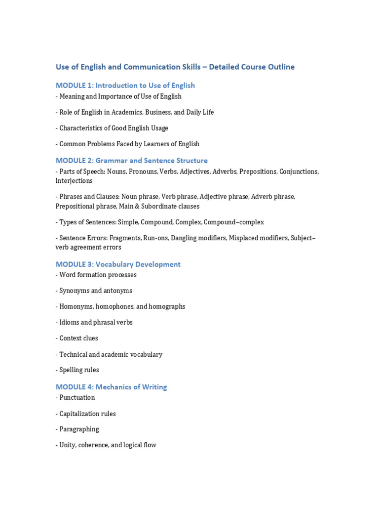 Use of English and Communication Skills Course Outline | PDF