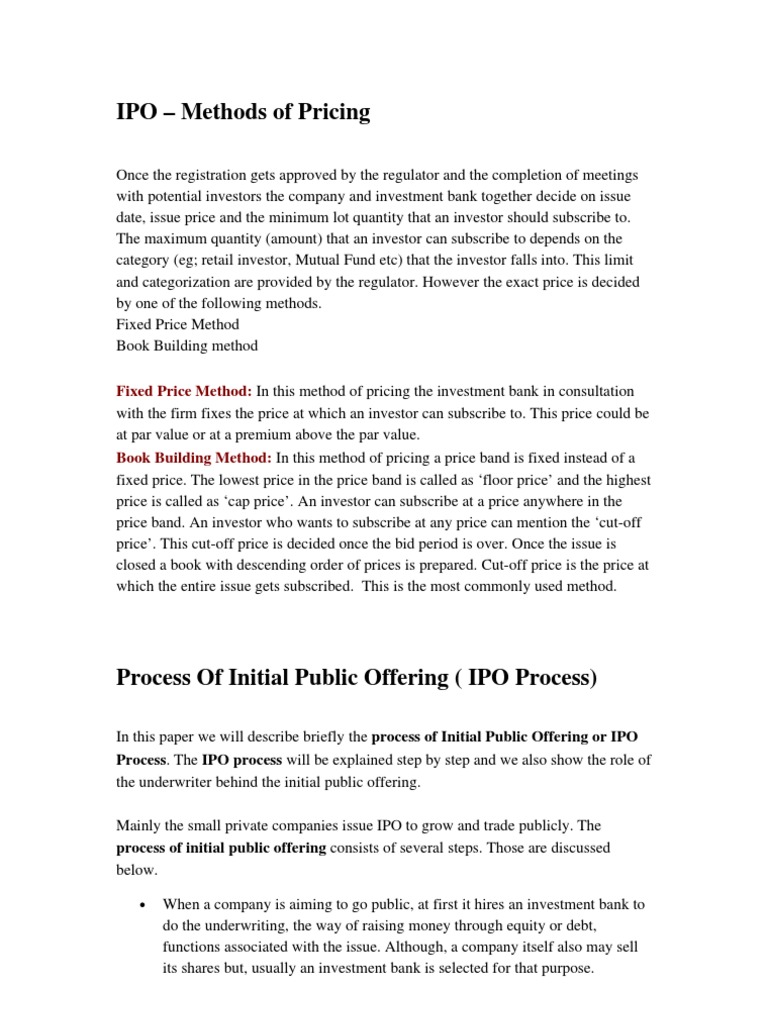 IPO - Methods of Pricing | PDF | Initial Public Offering | Stocks