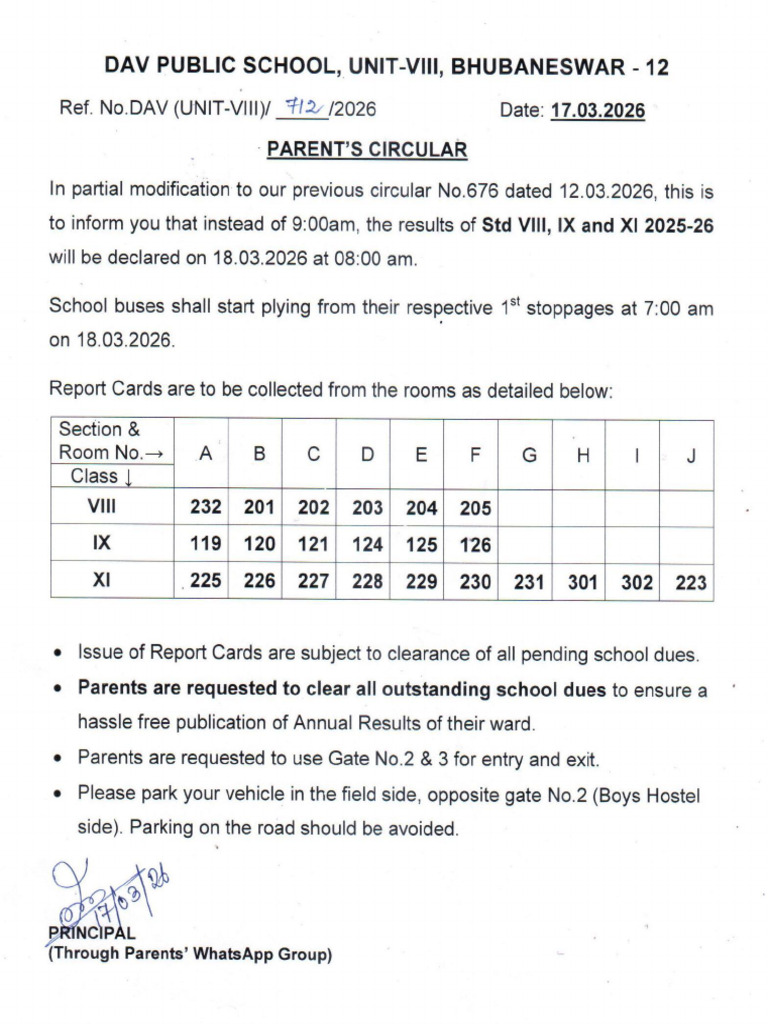Parents Circular 712 Regrading Result Declaration For STD VIII, IX & XI ...