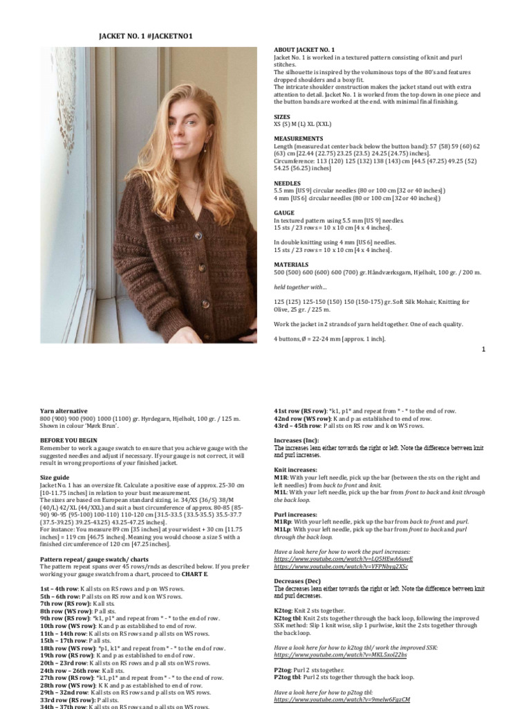 Jacketno1 Eng | PDF | Knitting | Knitting Needle