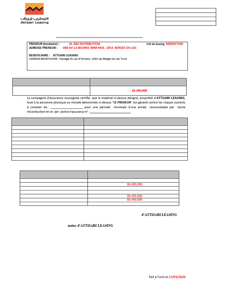 Attestation Assurance Auto | PDF