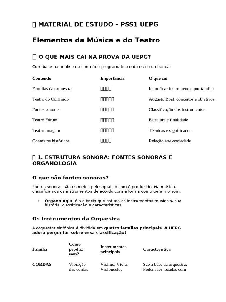 Aula de Artes 3 PSS1 2026 | PDF | Instrumentos musicais | Orquestras