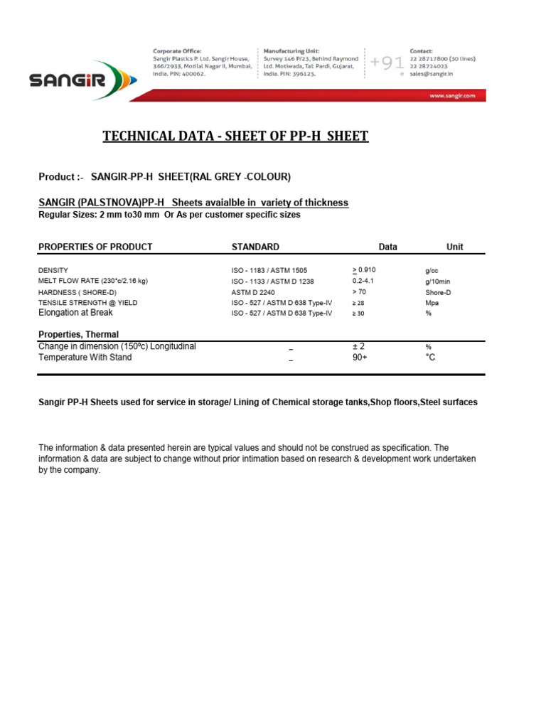 PPH Data Sheet (Sangir) | PDF