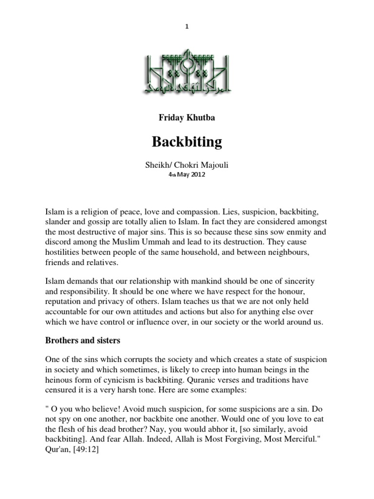 Backbiting Khutba | PDF | Prophets And Messengers In Islam | Sin