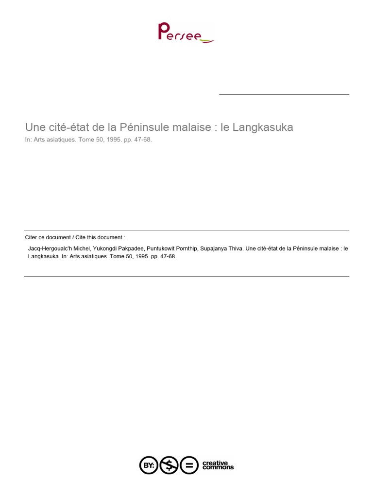 Une Cite-Etat de La Peninsule Malaise Le Langkasuka 1995 | PDF | Brique