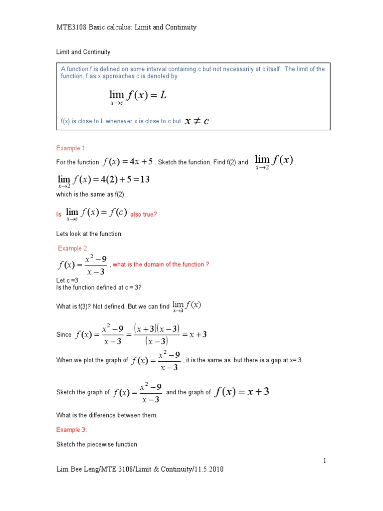 Limit & Continuity (New Handout) | PDF | Continuous Function | Function ...