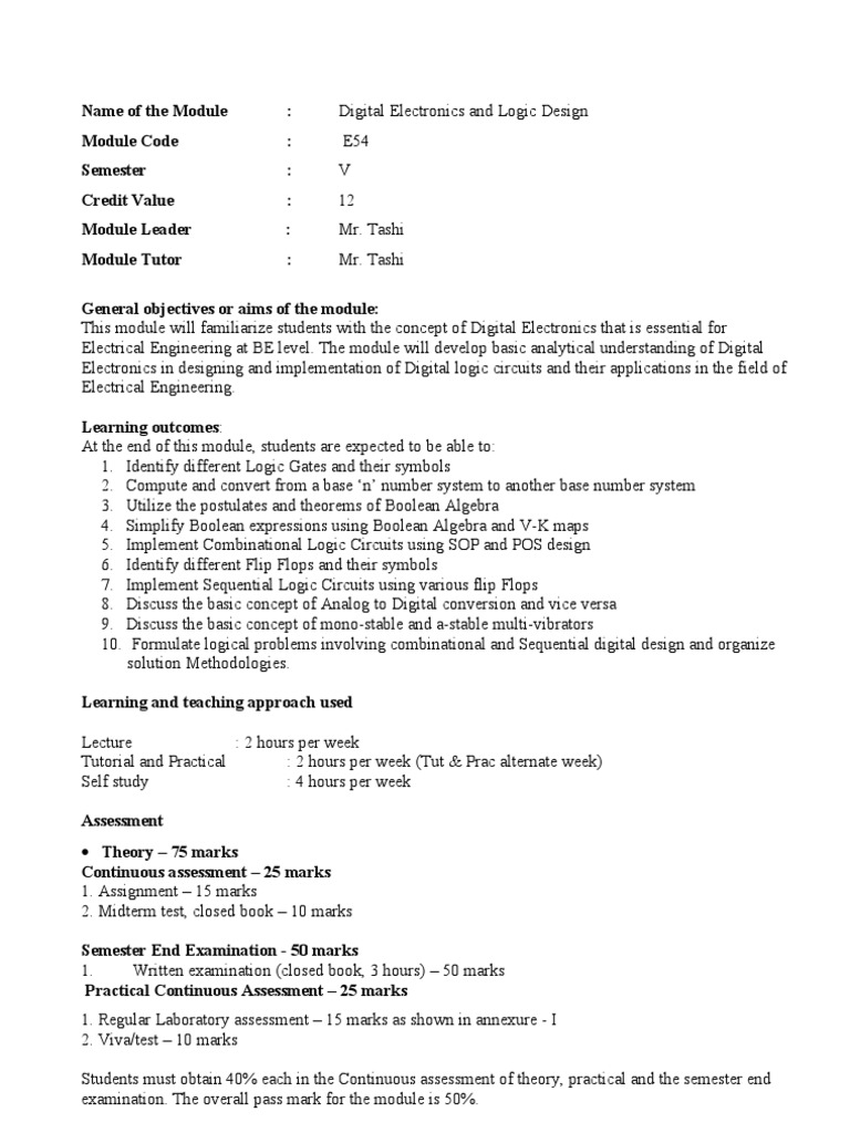 Module Descriptor For Digital Electronics | PDF | Digital Electronics ...