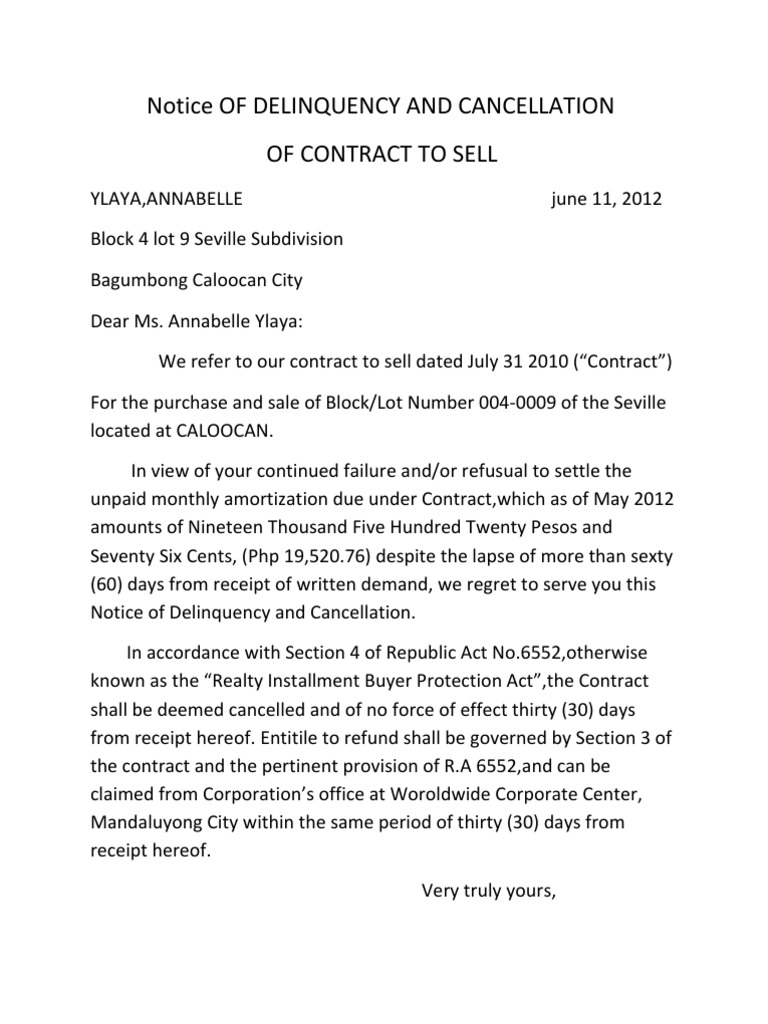 Notice of Delinquency and Cancellation | PDF | Private Law | Government