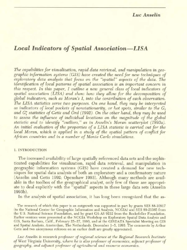 Local Indicators of Spatial Association | PDF | Statistical ...