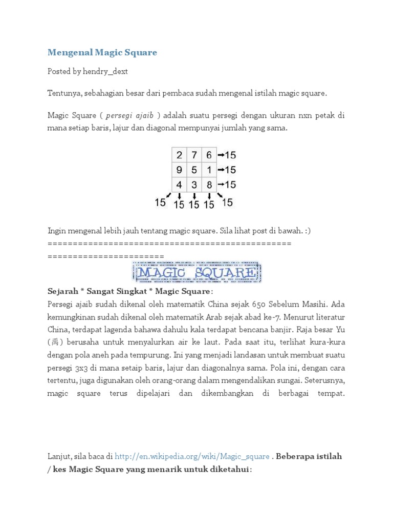 Mengenal Magic Square | PDF
