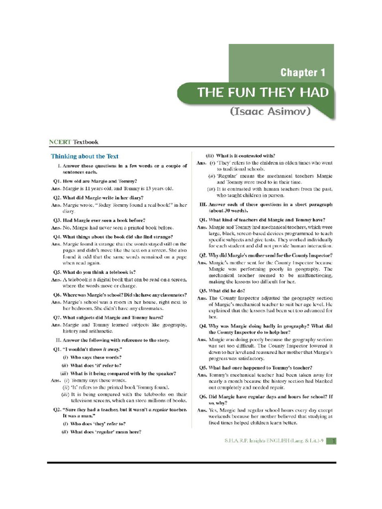 English Reader - The Fun They Had | PDF