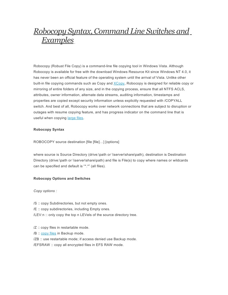 Robocopy Command Guide with Syntax and Examples | PDF | Digital Technology | System Software