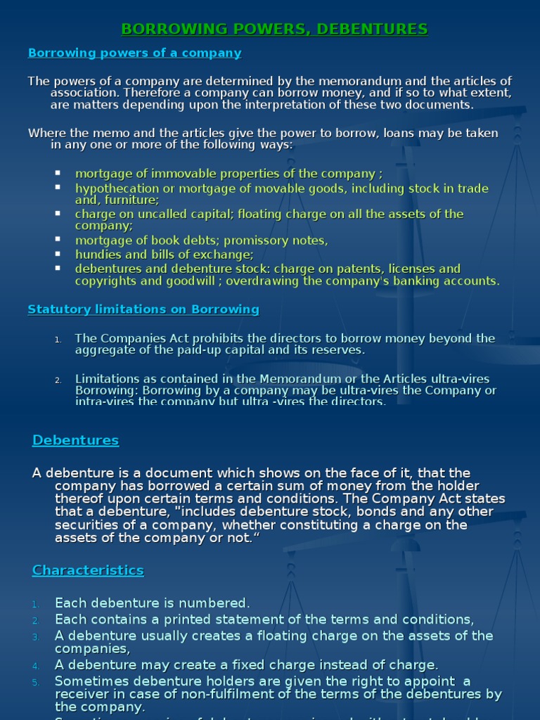 Borrowing Powers Debentures | PDF | Security Interest | Debenture