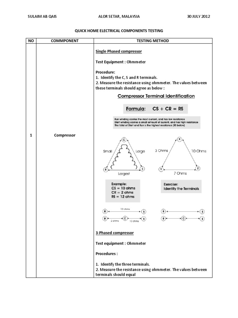 Quick Home Electrical Components Testing | PDF | Electrical Resistance ...