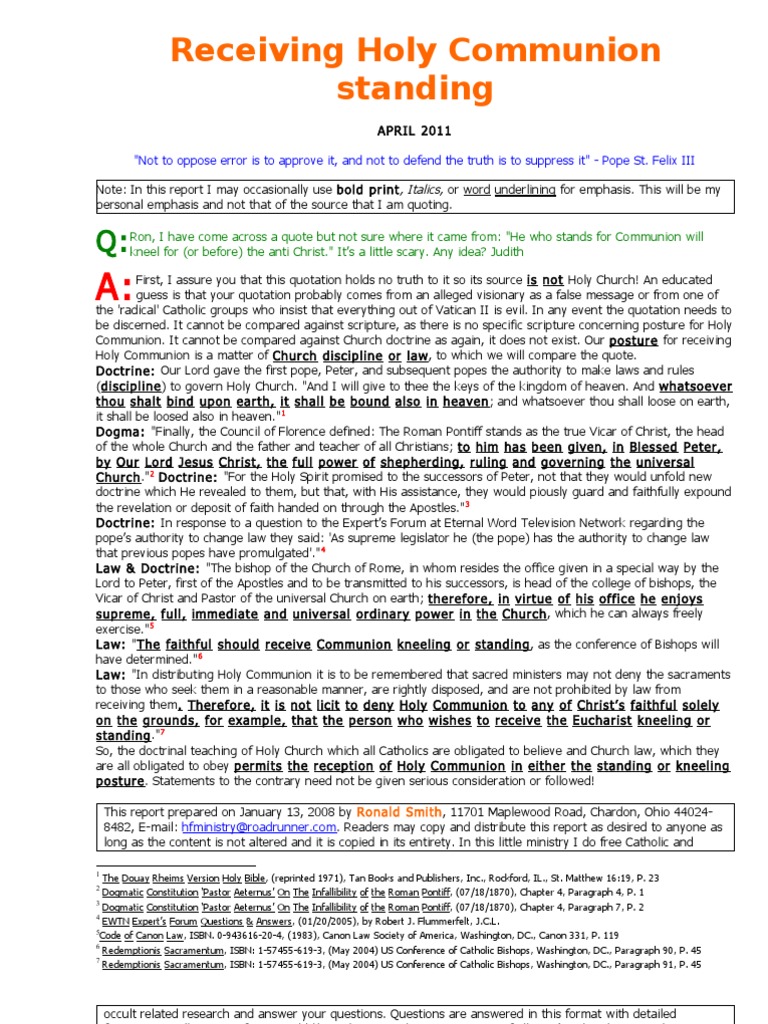 Standing or Kneeling To Receive Holy Communion | PDF | Eucharist | Mass ...