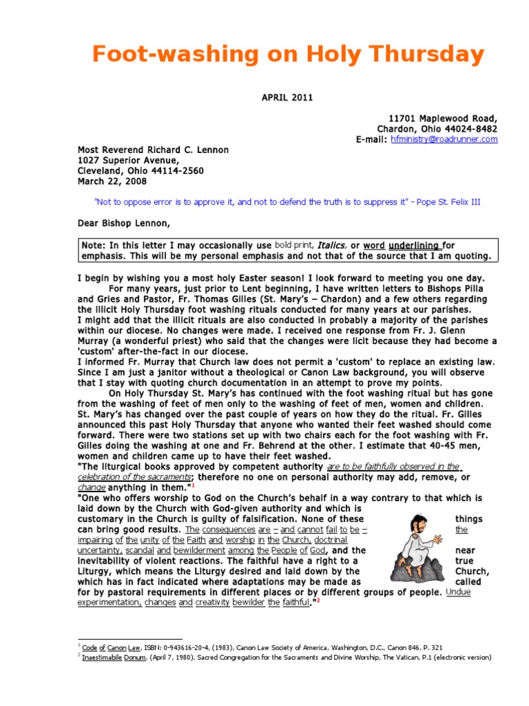 Washing The Feet of Women On Holy Thursday | PDF | Catholic Church ...