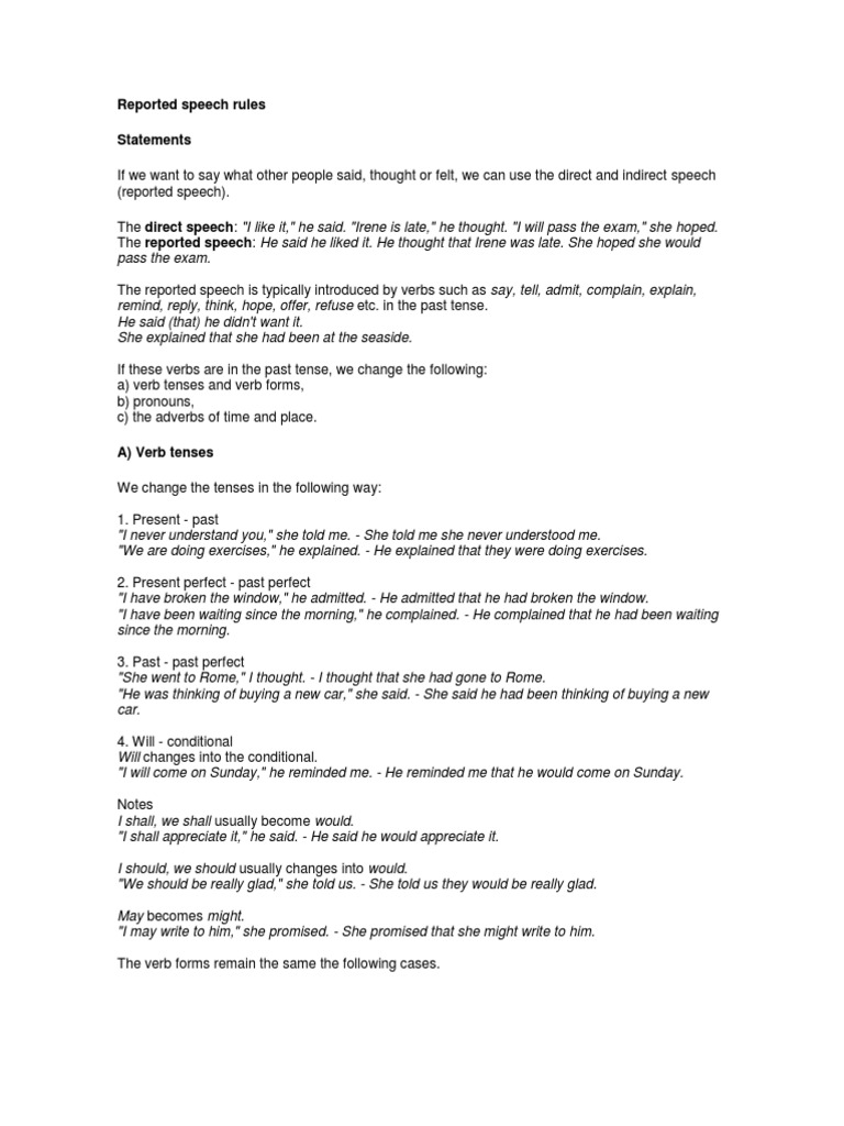 Reported Speech Rules | Download Free PDF | Semantic Units | Semantics