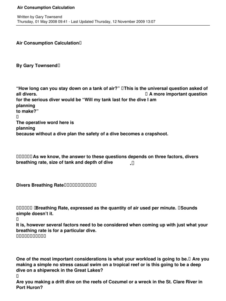 Calculating Surface Air Consumption Rate | PDF | Scuba Diving | Pressure