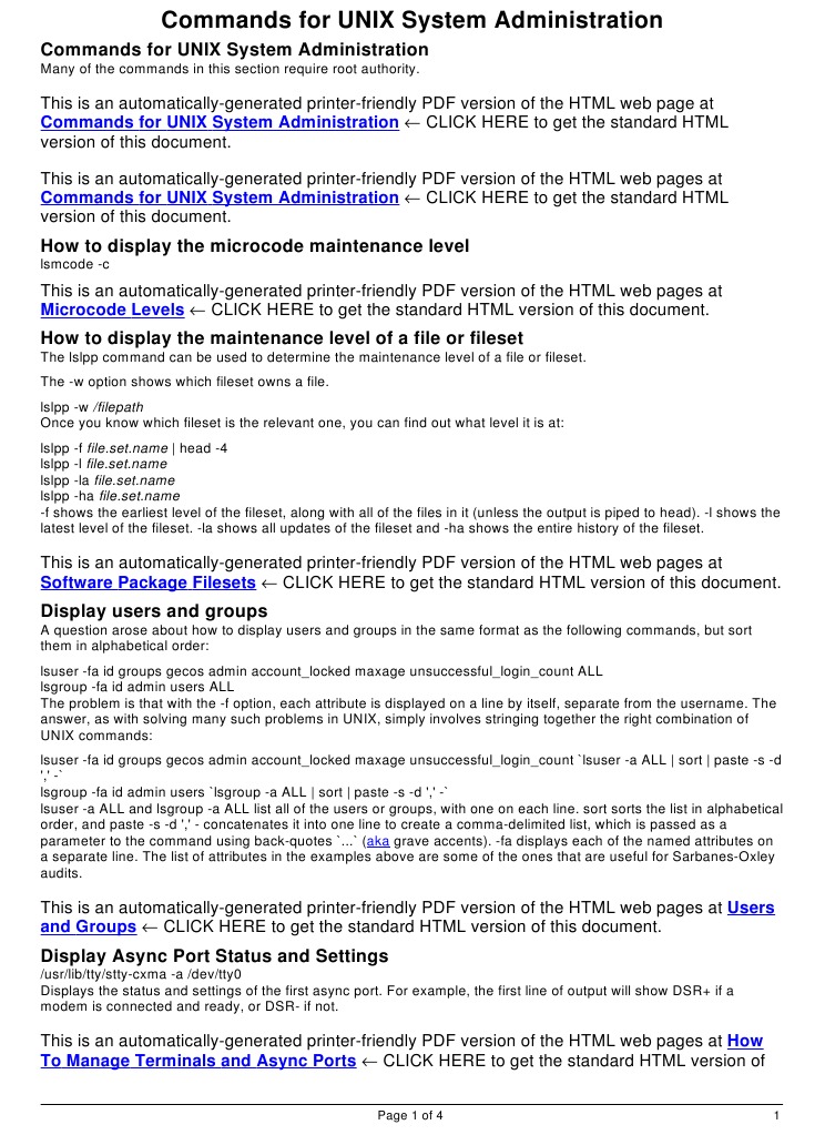 Commands For UNIX System Administration | PDF | Html | File System