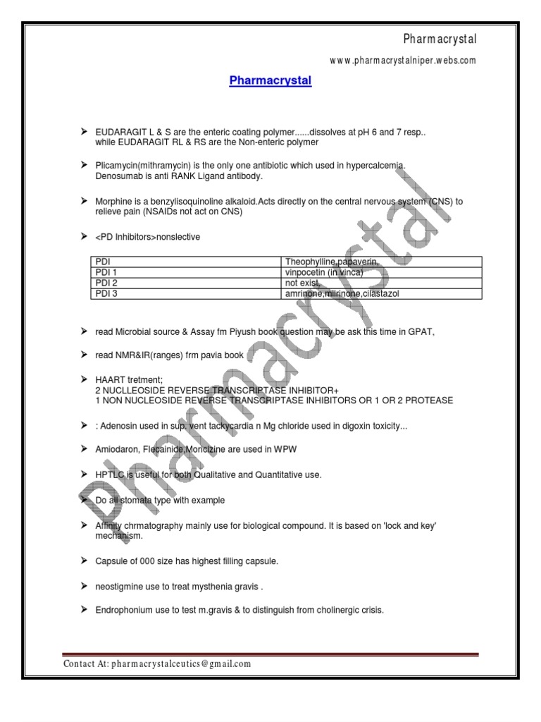 GPAT Revision Notes on Pharmacology | PDF | Opioid | Drugs