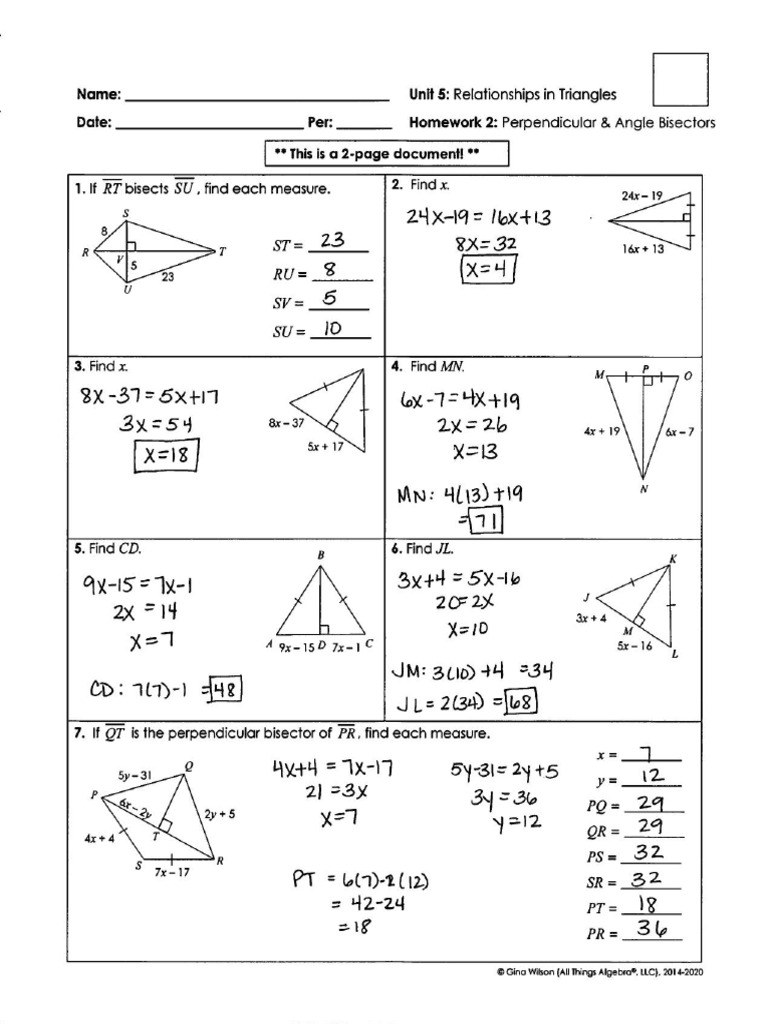 Perpendicular & Angle Bisectors HW2 Key | PDF