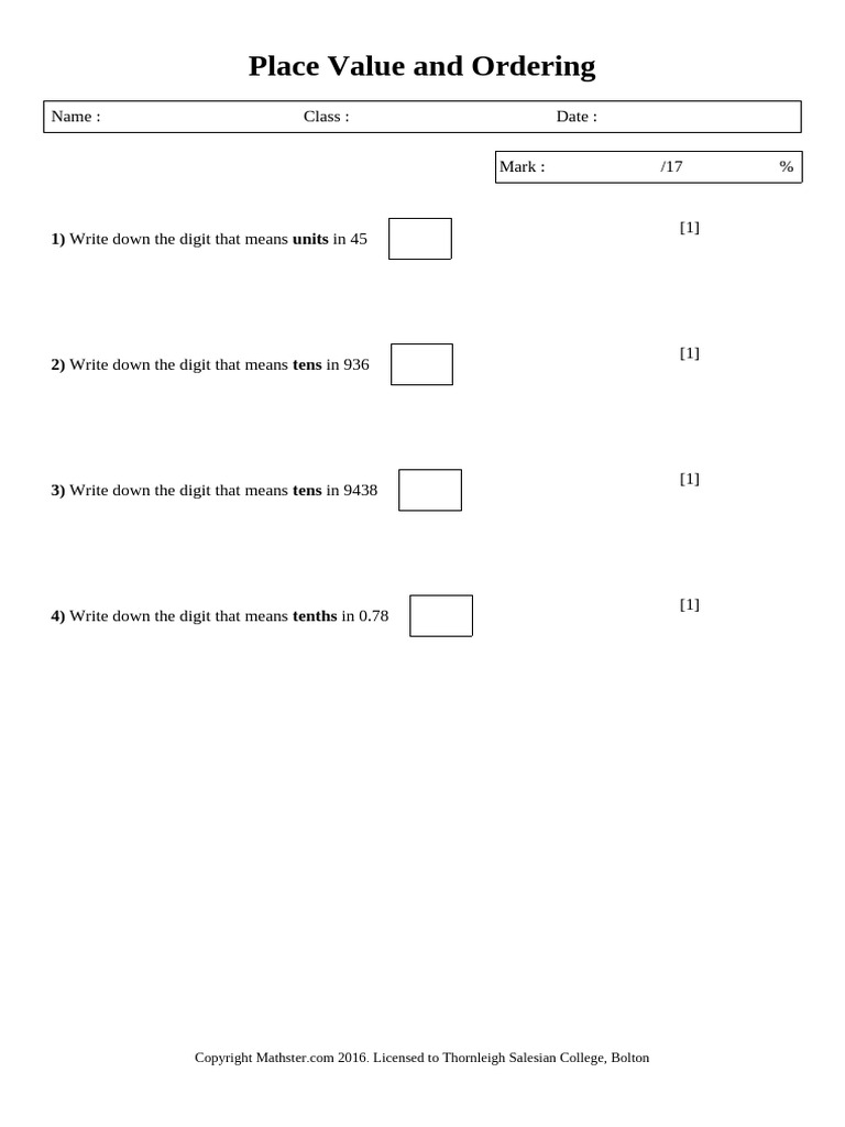 Place Value and Ordering - 3 | PDF