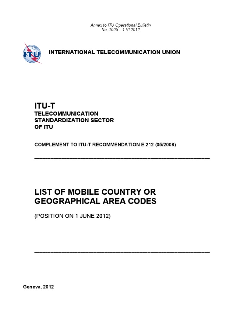 List of Mobile Country or Geographical Area Codes | PDF | Itu T ...