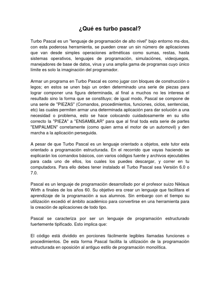 Turbo Pascal 7.0 | PDF | Archivo de computadora | Lenguaje de programación