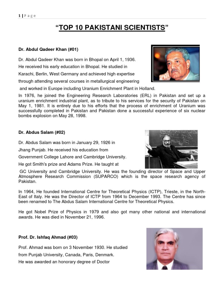 Top 10 Notable Pakistani Scientists | PDF | Science And Technology ...