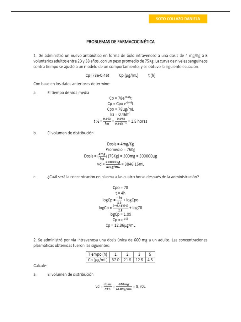 Soto Collazo Daniela Problemas PDF | PDF | Farmacocinética | Farmacia
