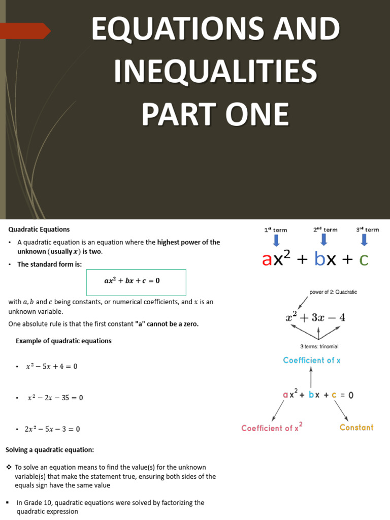 Equations and Inequalities-Part That Illustrates More | PDF | Quadratic ...