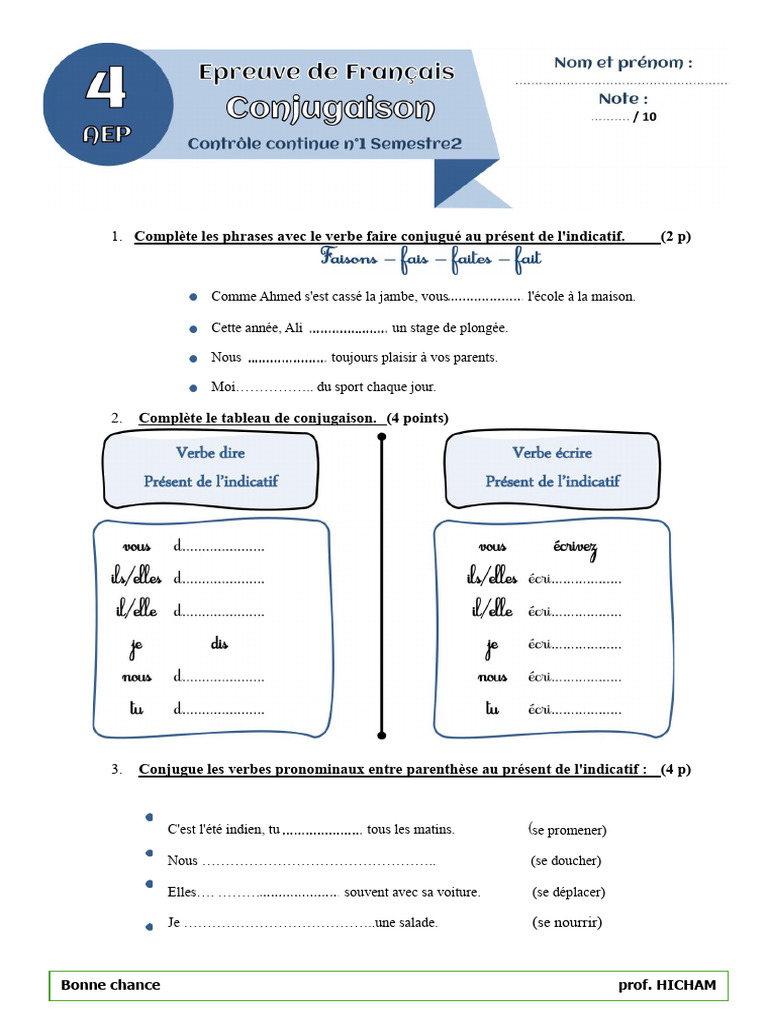 12 Copies Conjugaison 4AEP 2SS | PDF