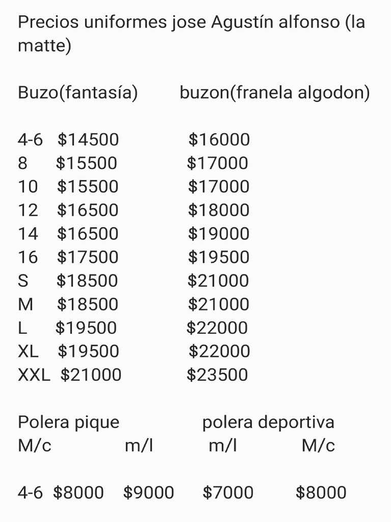Valores Uniformes Jose Agustín Alfonso (Matte) | PDF