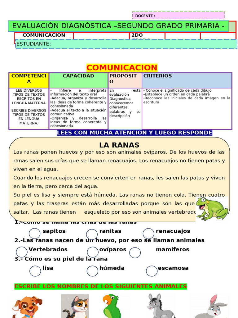 Evaluacion Diagnostica - 2do Grado-Primaria | PDF