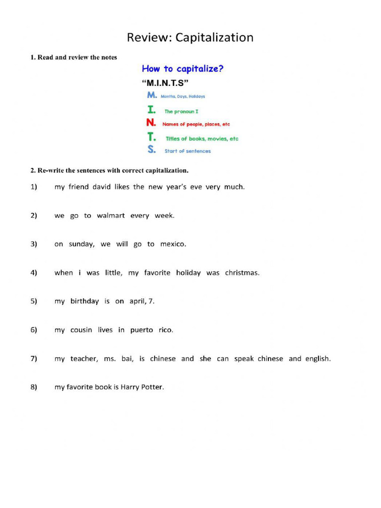 Capitalization Practice | PDF
