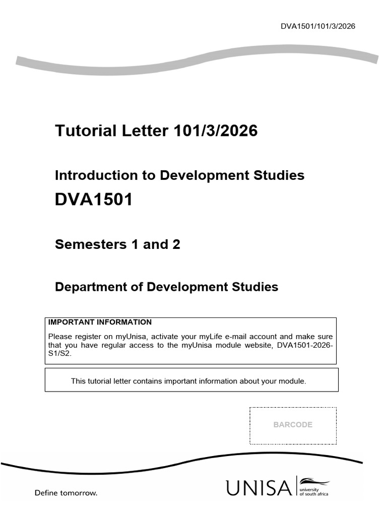 Tutorial Letter 101/3/2026: Introduction To Development Studies | PDF