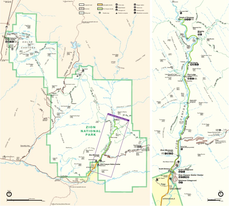 Zion National Park Detailed Map | PDF | Outdoor Recreation | Land Transport