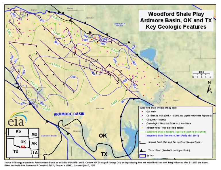 Special Subject Map of Woodford Shale - Ardmore Basin, Oklahoma and Texas